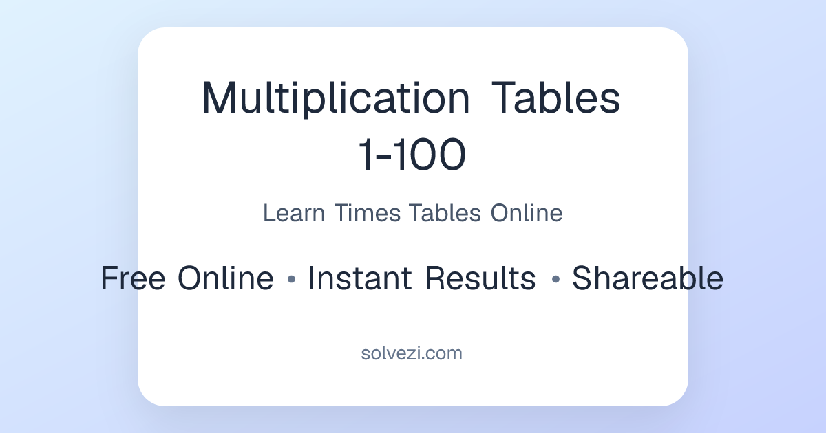 Multiplication Tables 1-100 - Learn Times Tables Online | Free | Solvezi