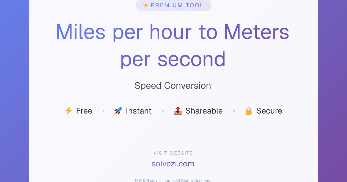 Miles per hour to Meters per second Converter - Free Online Unit ...